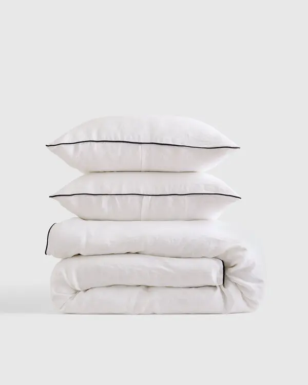 Quince European Linen Duvet Cover - White/black