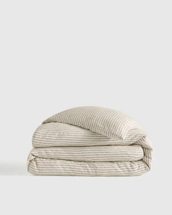 Quince European Linen Duvet Cover - Willowleaf/white Stripe