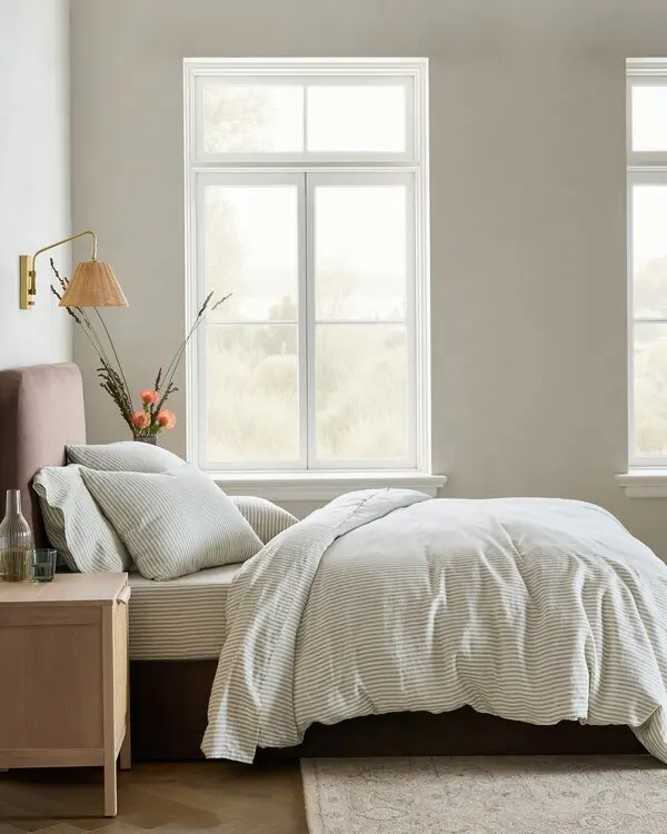 Quince European Linen Duvet Cover - Willowleaf/white Stripe
