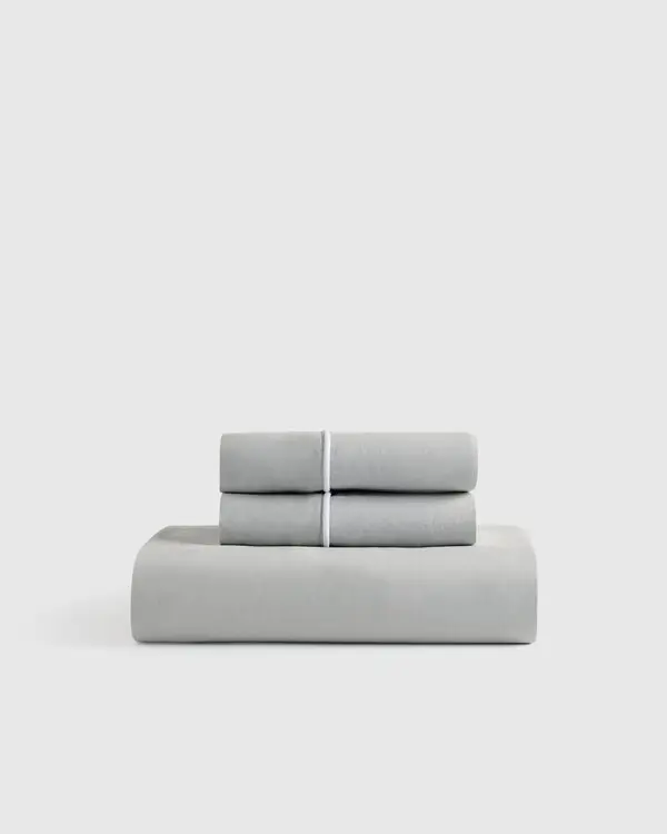 Quince European Linen Piped Deluxe Bedding Bundle - Mist/white