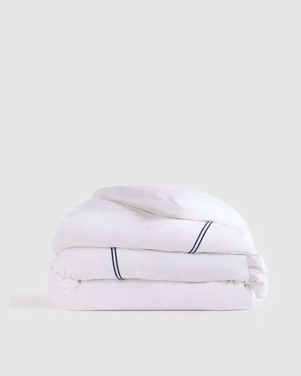 Quince European Linen Piped Deluxe Bedding Bundle - White/navy