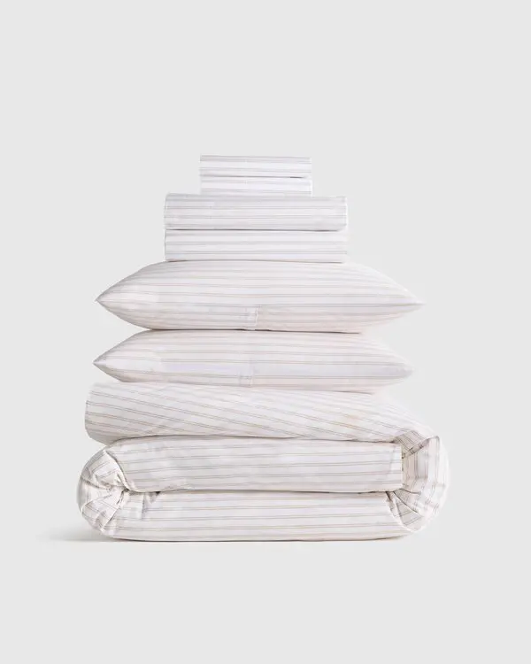 Quince European Linen Piped Deluxe Bedding Bundle - White/toffee