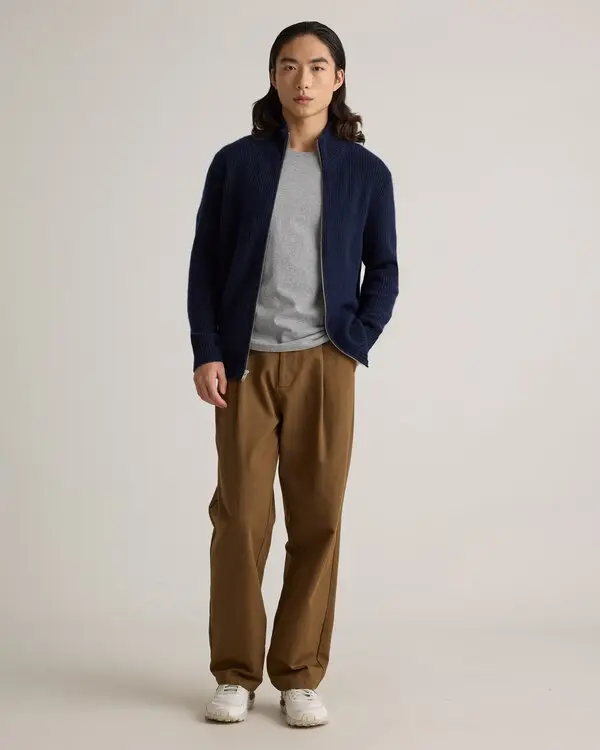 Quince Mongolian Cashmere Fisherman Full Zip Sweater - True Navy