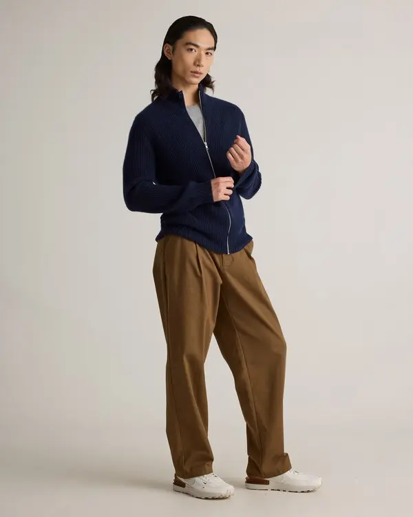 Quince Mongolian Cashmere Fisherman Full Zip Sweater - True Navy
