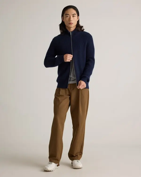 Quince Mongolian Cashmere Fisherman Full Zip Sweater - True Navy