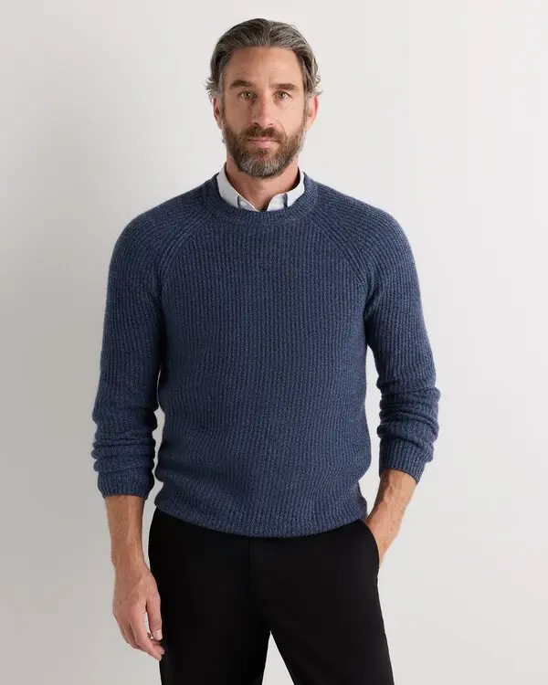 Quince Mongolian Cashmere Fisherman Crewneck Sweater - Navy Marl