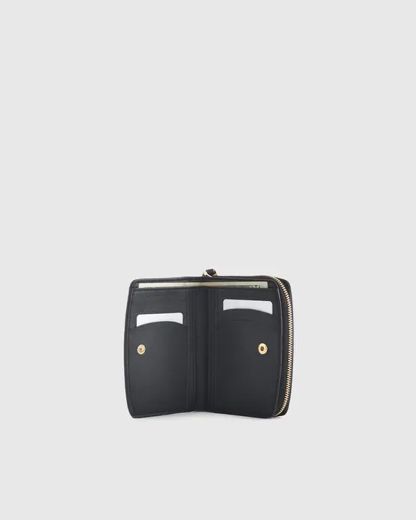 Quince Italian Pebbled Leather Compact Wallet - Black