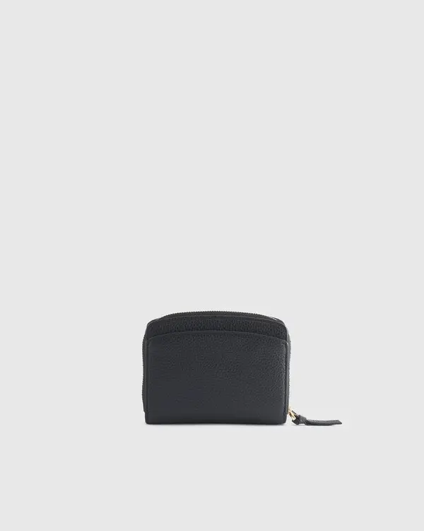 Quince Italian Pebbled Leather Compact Wallet - Black