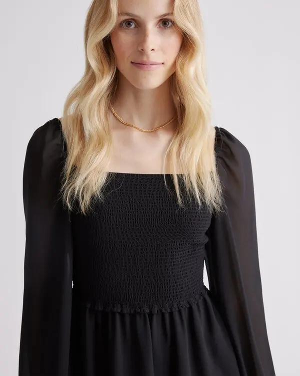 Quince Chiffon Smocked Mini Dress - Black