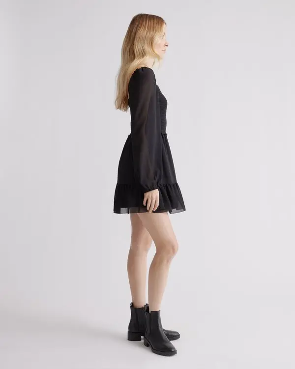 Quince Chiffon Smocked Mini Dress - Black