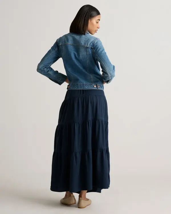 Quince Vintage Wash Tencel Tiered Maxi Skirt - Midnight Blue