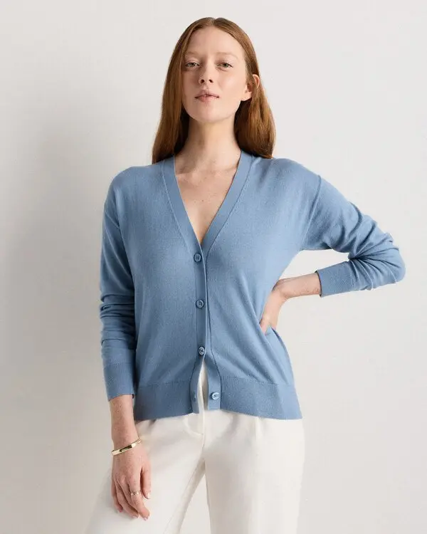 Quince Lightweight Cotton Cashmere Cardigan Sweater - Mountain Spring Blue