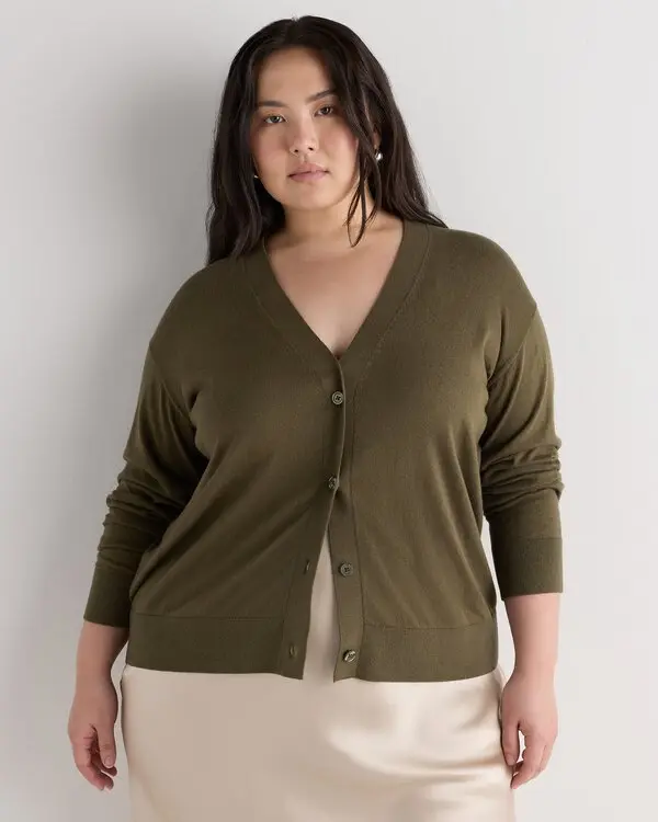 Quince Cotton Cashmere Cardigan Sweater - Olive