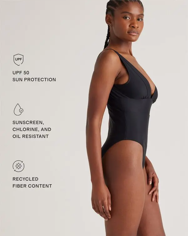Quince Italian Plunge One-piece Swimsuit - Black