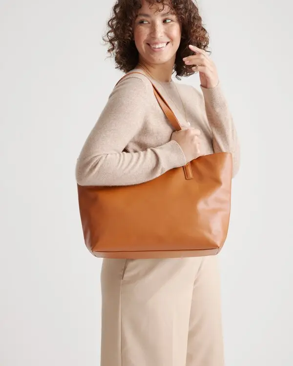 Quince Classic Italian Leather Tote Bag - Cognac