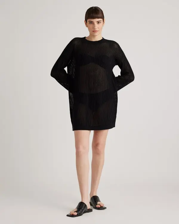 Quince Open-knit Long Sleeve Cover-up Mini Dress - Black