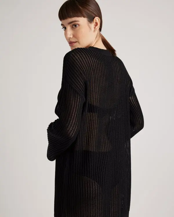 Quince Open-knit Long Sleeve Cover-up Mini Dress - Black