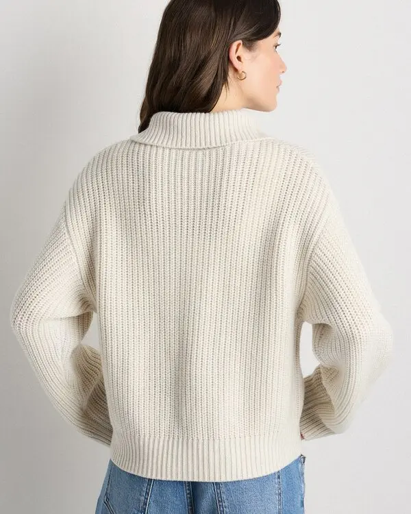 Quince Australian Merino Wool Full Zip Sweater - Heather Bone
