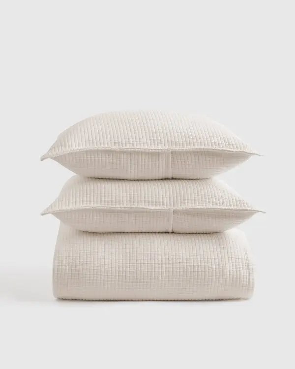 Quince Organic Ribbed Cotton Coverlet Set - Ivory