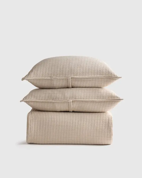 Quince Organic Ribbed Cotton Coverlet Set - Toffee