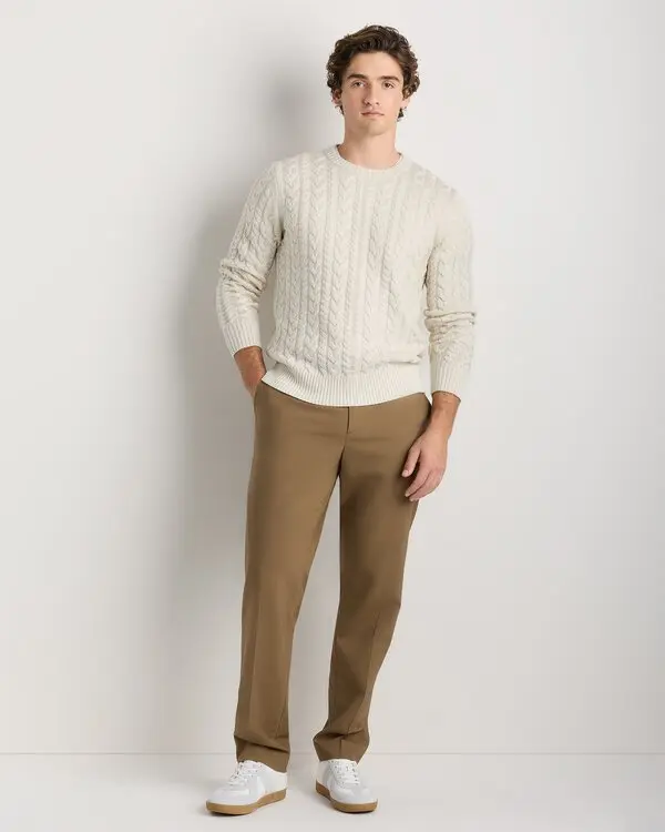 Quince Australian Merino Wool Cable Crewneck Sweater - Heather Bone