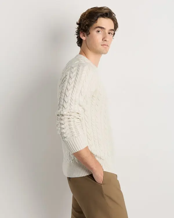 Quince Australian Merino Wool Cable Crewneck Sweater - Heather Bone