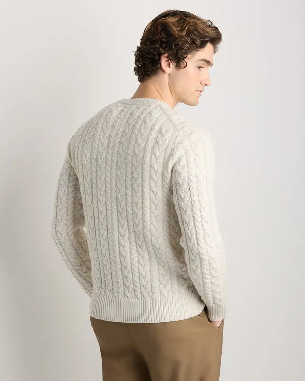 Quince Australian Merino Wool Cable Crewneck Sweater - Heather Bone