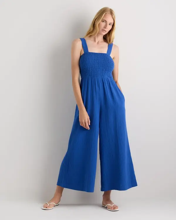 Quince Gauze Smocked Wide Leg Jumpsuit - Orchid Blue
