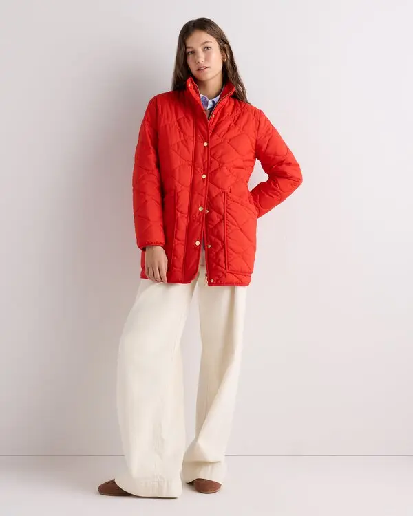 Quince Featherless Quilted Long Puffer Jacket - Spritz Red