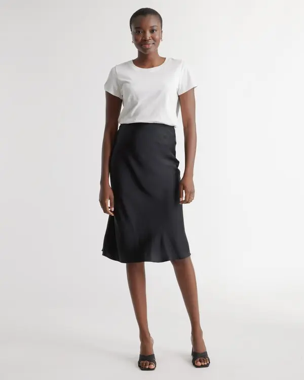 Quince 100% Washable Silk Midi Skirt - Black