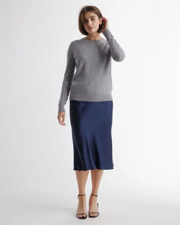 Quince 100% Washable Silk Midi Skirt - Navy
