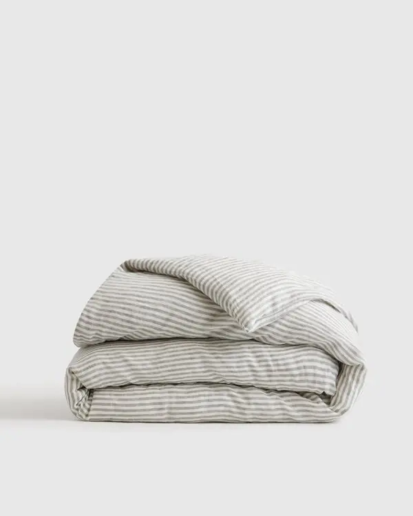 Quince European Linen Stripe Duvet - Grey/white Stripe