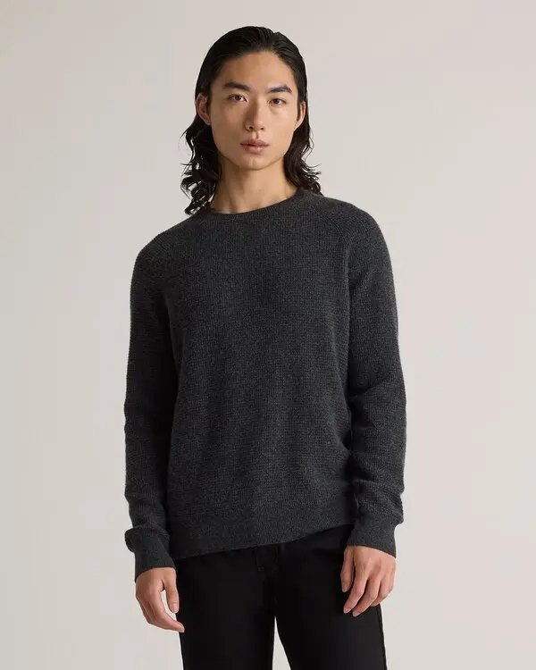 Quince Mongolian Cashmere Waffle Knit Sweatshirt - Heather Charcoal