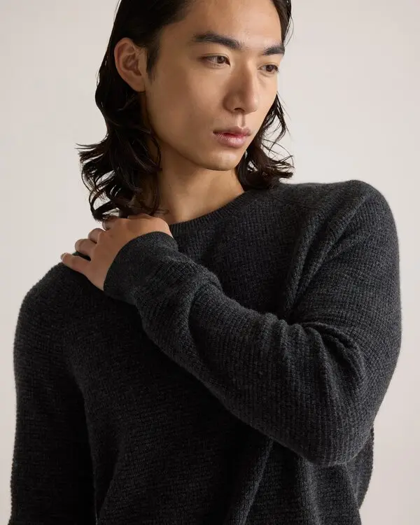 Quince Mongolian Cashmere Waffle Knit Sweatshirt - Heather Charcoal