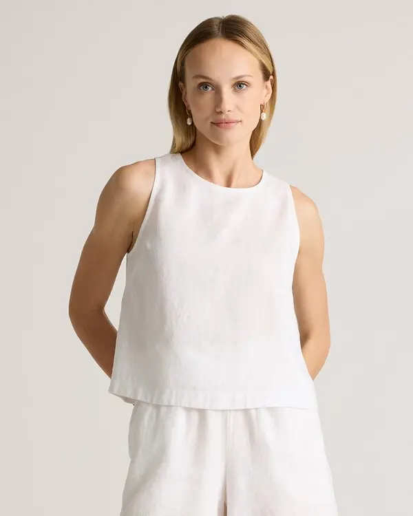 Quince 100% European Linen Cropped Tank Top - White