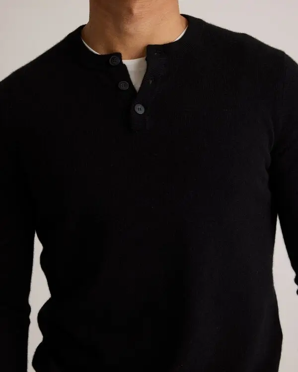 Quince Cashmere Henley Sweater - Black