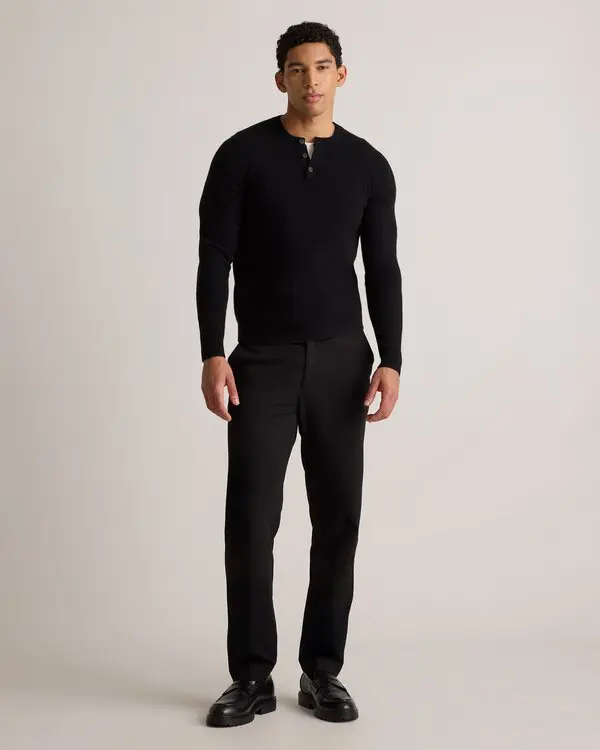 Quince Cashmere Henley Sweater - Black