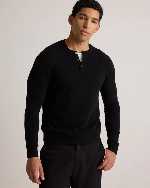 Quince Cashmere Henley Sweater - Black