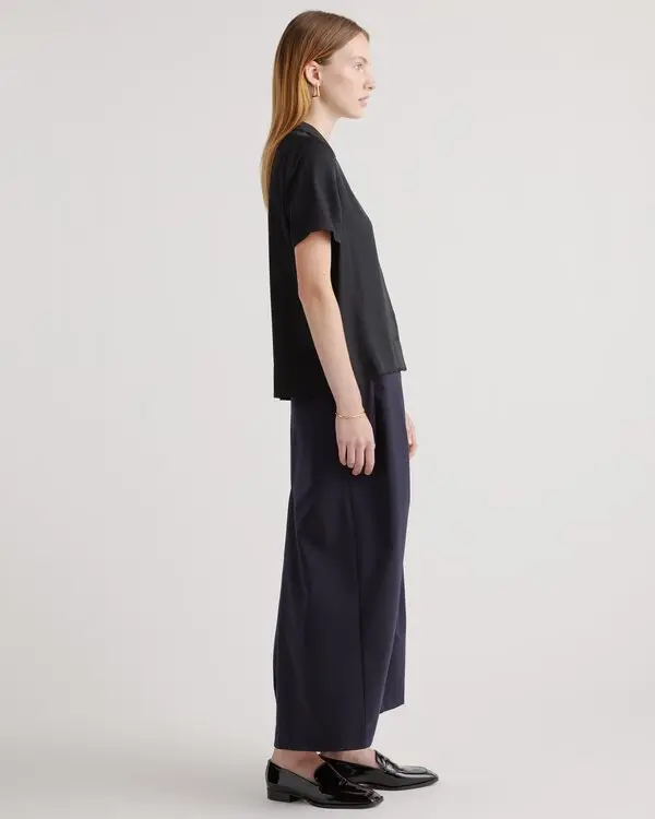 Quince Washable Stretch Silk Short Sleeve Blouse - Black