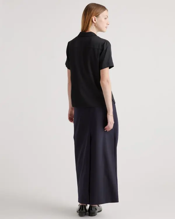 Quince Washable Stretch Silk Short Sleeve Blouse - Black