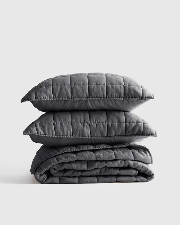 Quince European Linen Box Quilt Set, Size - Charcoal