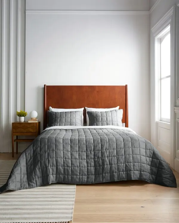 Quince European Linen Box Quilt Set, Size - Charcoal