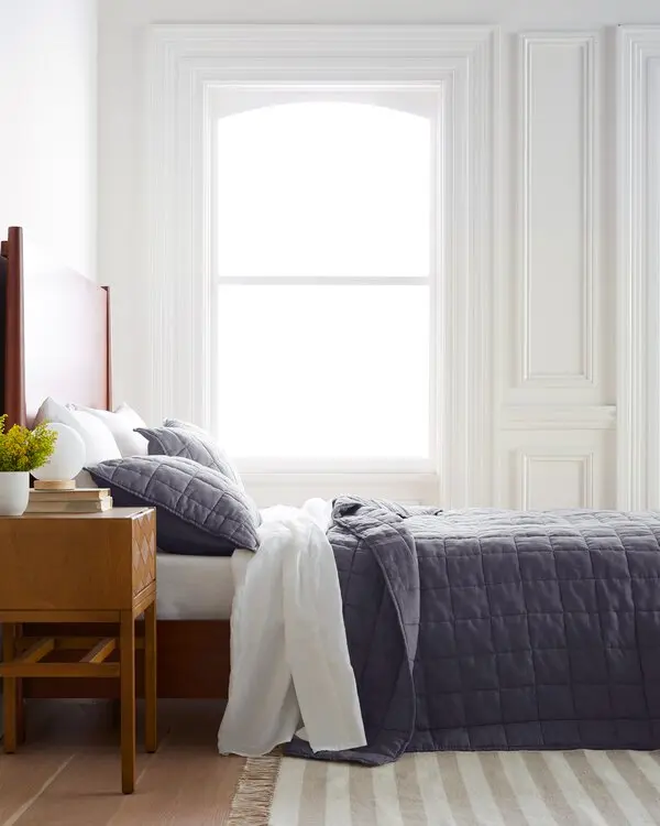 Quince European Linen Box Quilt Set, Size - Charcoal