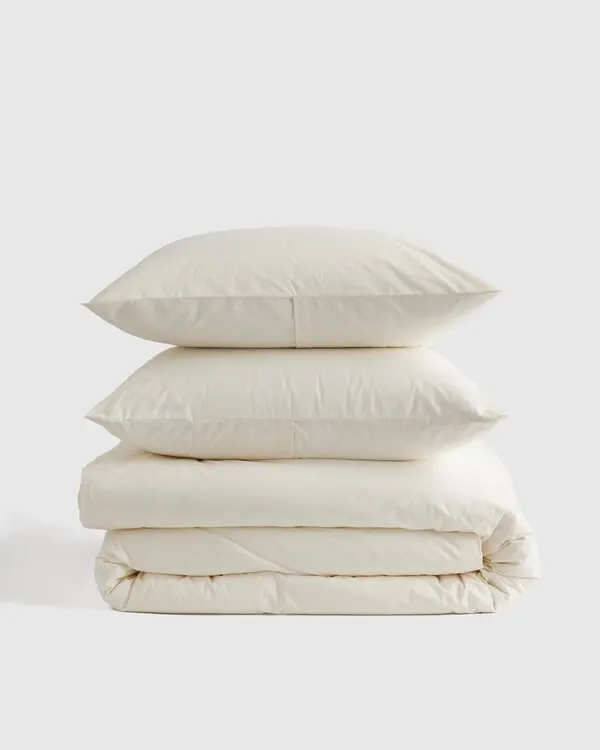 Quince Organic Brushed Cotton Duvet Cover Set - Ivory