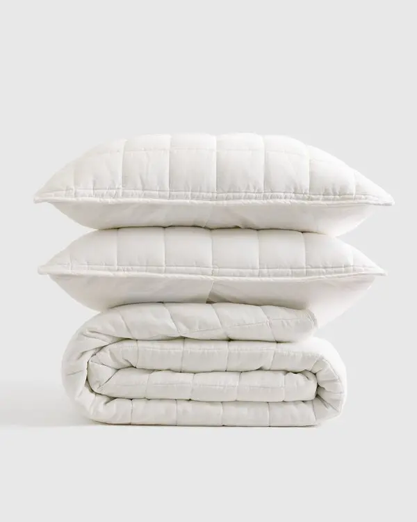 Quince European Linen Box Quilt Set, Size - White