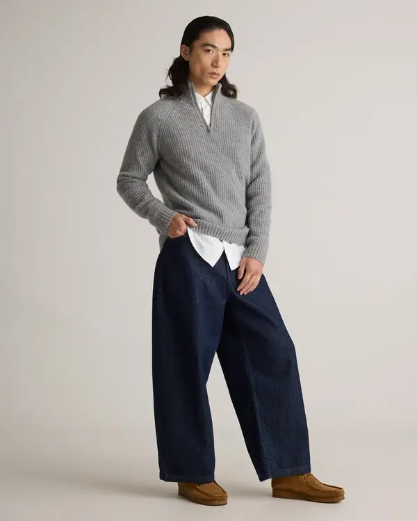 Quince Mongolian Cashmere Fisherman Quarter Zip Sweater - Heather Grey