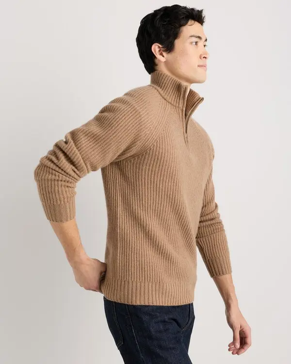 Quince Mongolian Cashmere Fisherman Quarter Zip Sweater - Teak