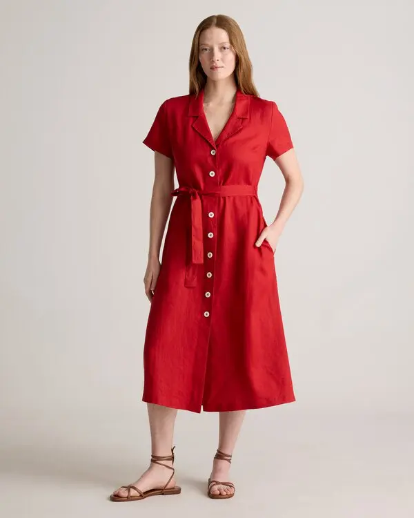 Quince 100% European Linen Button-front Midi Shirt Dress - Chile
