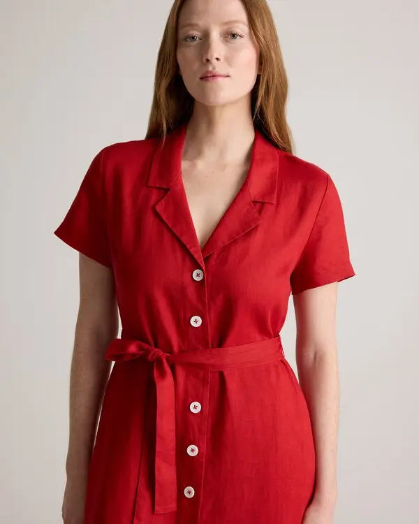 Quince 100% European Linen Button-front Midi Shirt Dress - Chile