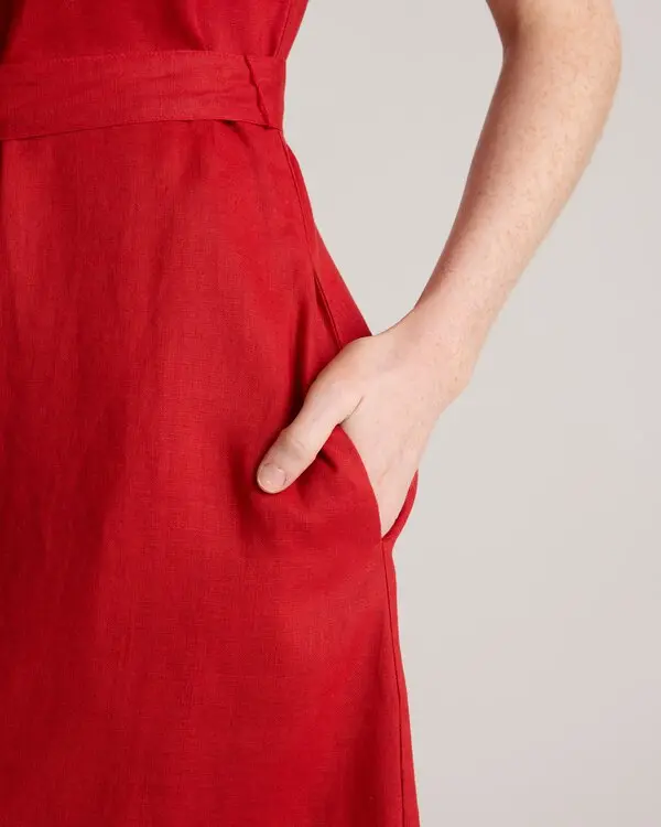 Quince 100% European Linen Button-front Midi Shirt Dress - Chile